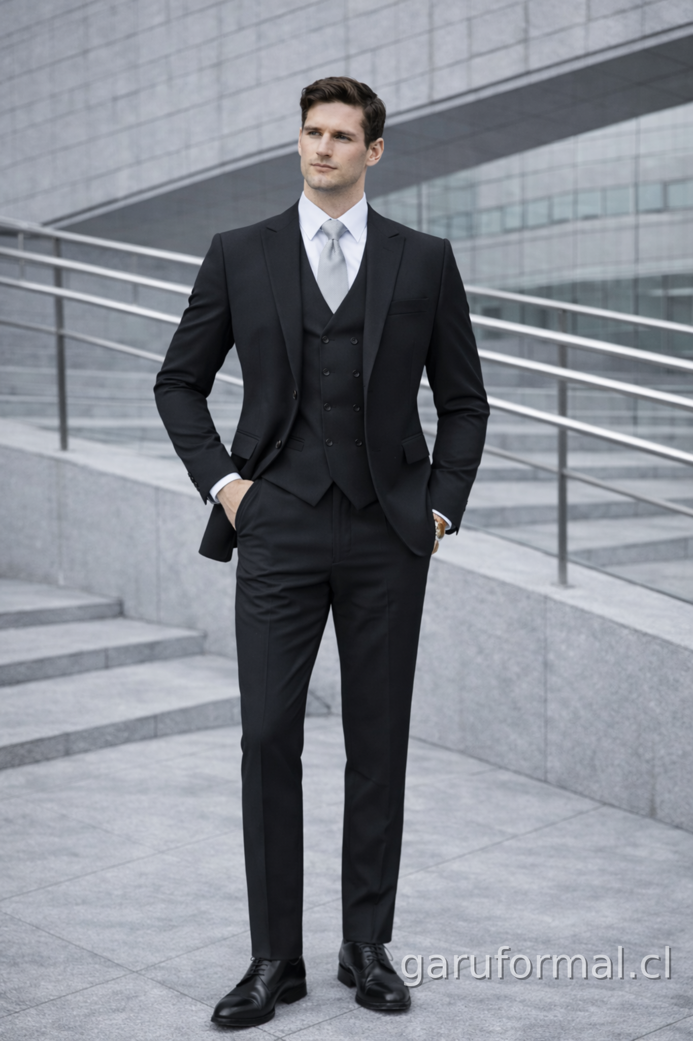 Traje Slim Fit Negro Gillet Cruzado – Garü Formal - Sitio Oficial
